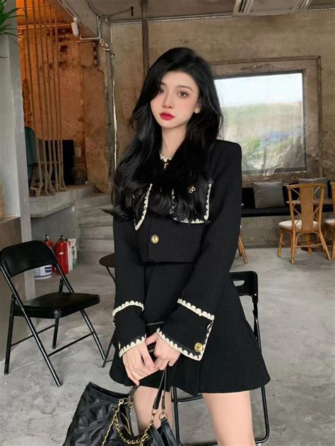 조이얼랏 ♥당일발송 하객룩추천 투피스 블랙 트위드 우아한 크롭 자켓 Jk 미니 스커트 정장 치마 수트 셋업 Set 230035 71