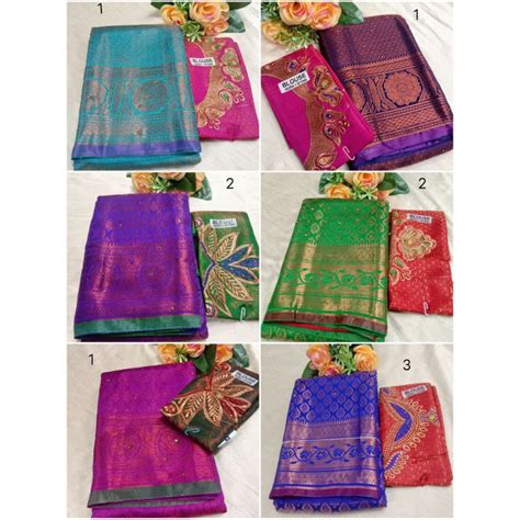 Semi Kanjipuram Pattu Saree With Stone Work Shopee Singapore