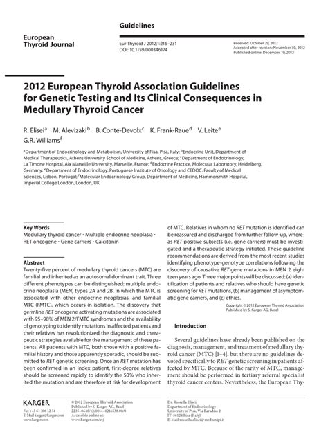 Pdf 2012 European Thyroid Association Guidelines For Genetic Testing