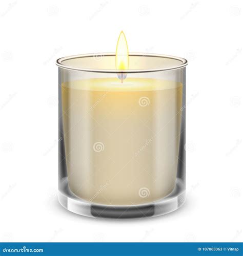 Candle Light In A Straight Glass Jar Vector Realistic Illustration Stock Vector Illustration