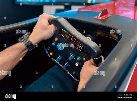 Man Playing A Racing Video Game Driving F Simulator Stock Photo Alamy