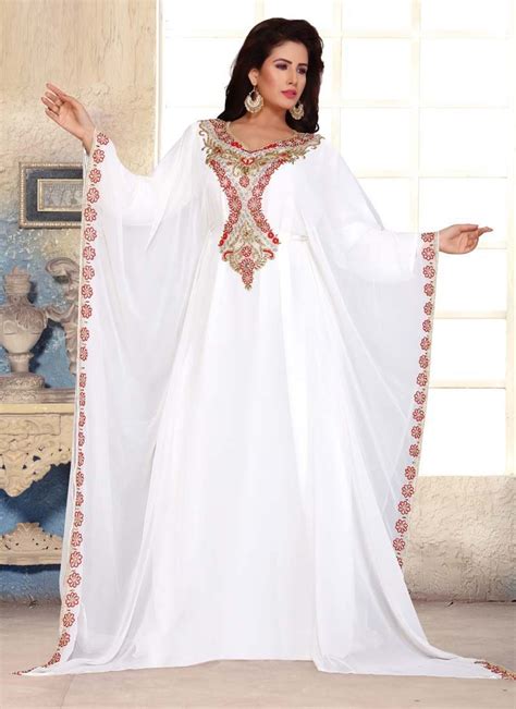 Free Size Women White Kaftan Dress Maxi Party Moroccan Farasha Caftan