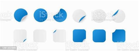 흰색 원형 용지의 현실적인 템플릿 흰색 배경에 분리 된 곡선 가장자리와 접착제 스티커 벡터 일러스트레이션 0명에 대한 스톡 벡터