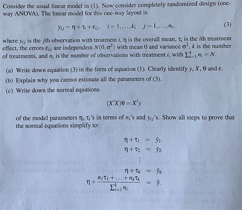 Consider The Usual Linear Model In Now Consider Chegg Com