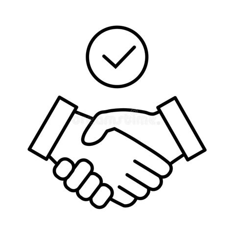 Handshake With Check Icon Commitment Line Symbol Stock Vector