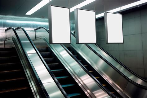 지하철 역 안에 걸려 있는 세 개의 빈 포스터 무료 사진