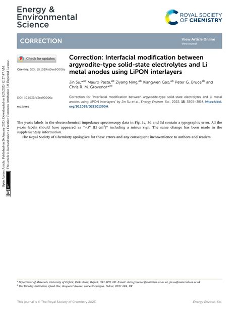 Pdf Correction Interfacial Modification Between Argyrodite Type Solid State Electrolytes And