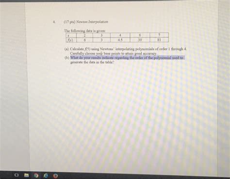 Solved 4 17 Pts Newton Interpolation The Following Data