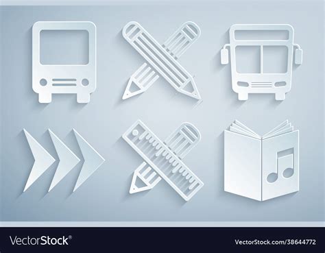 Set Crossed Ruler And Pencil Bus Arrow Audio Vector Image