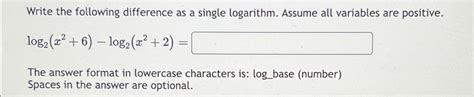 solved write the following difference as a single logarithm