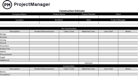 20 Free Excel Construction Templates Projectmanager