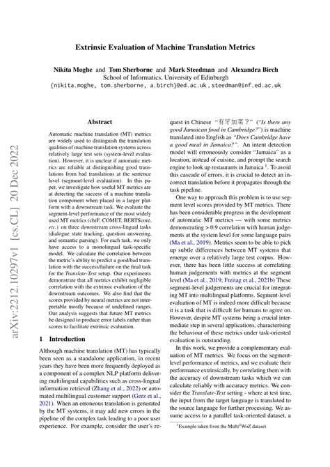 Pdf Extrinsic Evaluation Of Machine Translation Metrics
