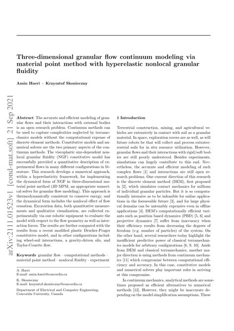 Pdf Three Dimensional Granular Flow Continuum Modeling Via Material