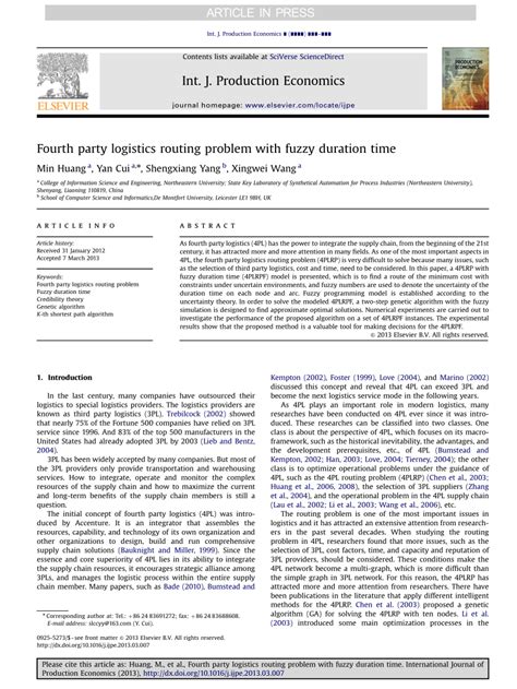 Pdf A Genetic Algorithm For Solving Fourth Party Logistics Routing