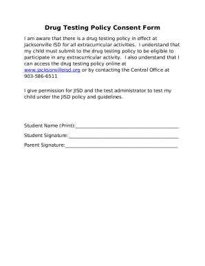 Drug Testing Policy Consent Doc Template PdfFiller