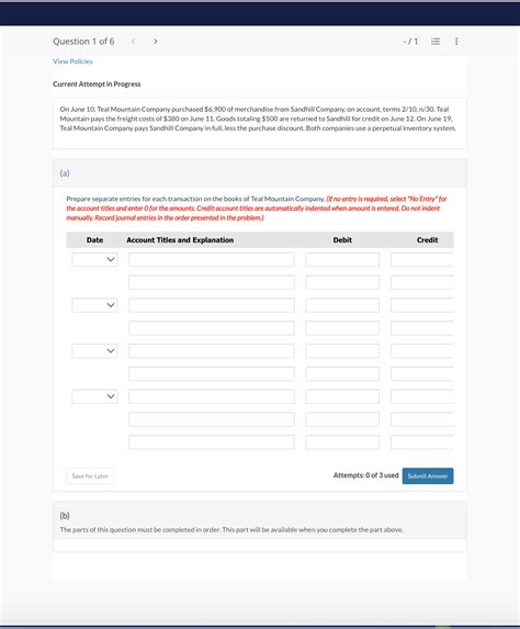 Solved Question 1 ﻿of 6 1view Policiescurrent Attempt In