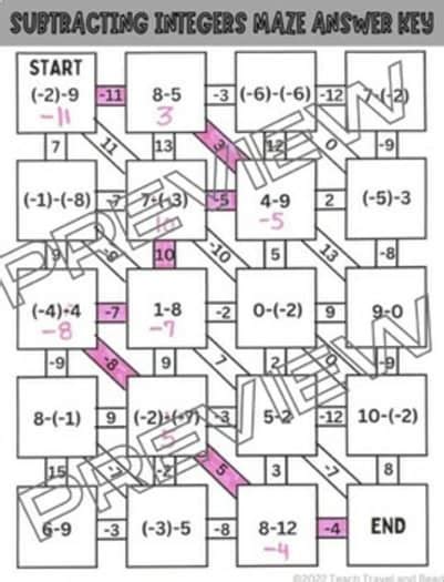 Subtracting Integers Maze By Teach Travel And Read Tpt
