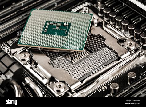 Cpu Socket And Processor On The Motherboard Before Installation Stock