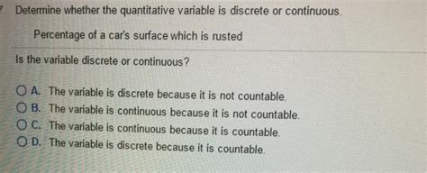 Solved Determine Whether The Quantitative Variable Is