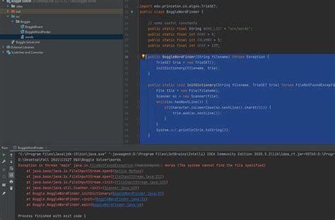 My Intellij Project Keeps Giving A Filenotfound Exception For A Txt File I Am Trying To Read In