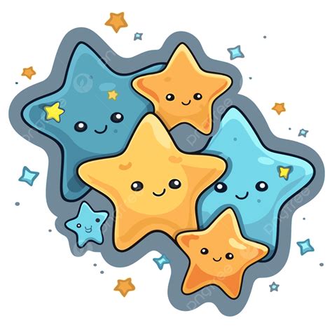 Kawaii النجوم التوضيح النواقل المرسومة تصميم ملصق مع نجوم كارتون