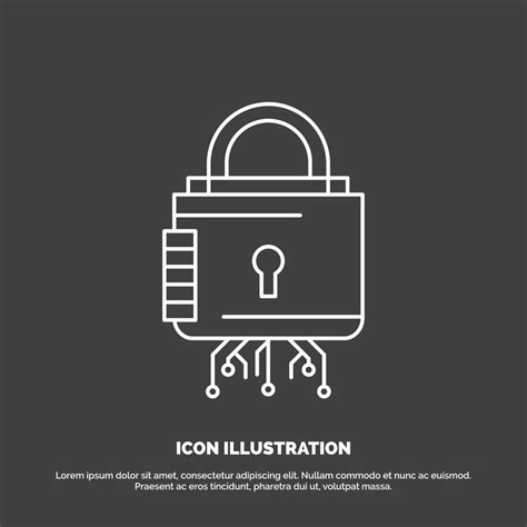 Security Cyber Lock Protection Secure Icon Line Vector Symbol For Ui And Ux Website Or