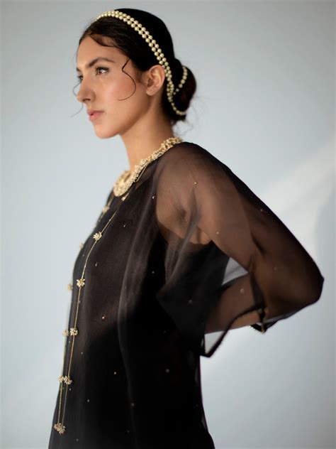 Shikha Mehta Ruth Black Zadie Cape Set Silk Organza Muslin Silk Silk