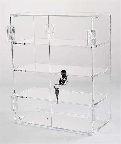Locking Display Case With Hinged Front Doors And 3 Inside Shelves Choice Acrylic Displays