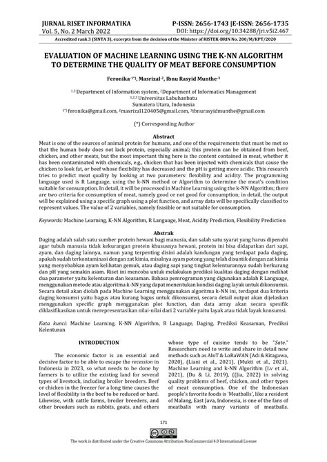 Pdf Evaluation Of Machine Learning Using The K Nn Algorithm To