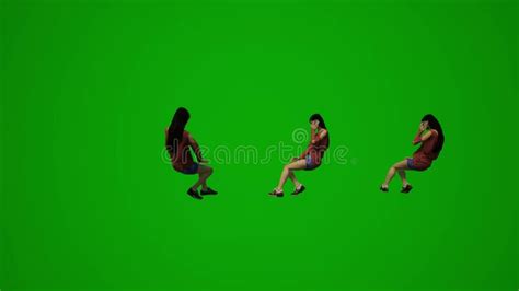 3d Animation Asian And Chinese Woman Green Screen Sitting And Talking