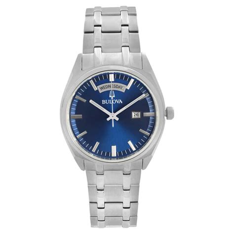Bulova Classic Stainless Steel Blue Dial Quartz Mens Watch 96b220 For