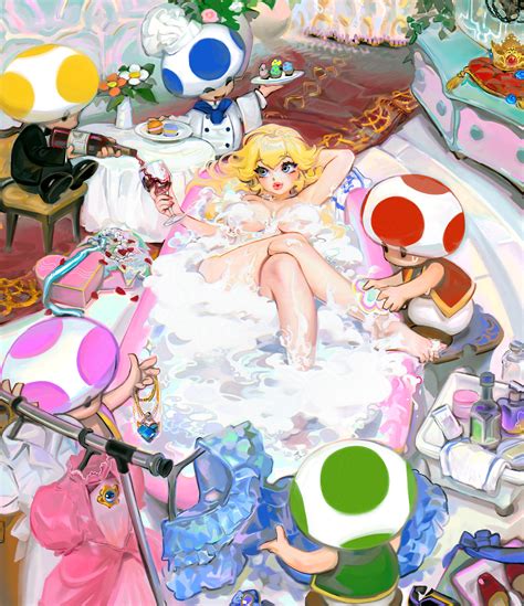 Yeono0 Blue Toad Mario Princess Peach Red Toad Mario Toad Mario Yellow Toad Mario