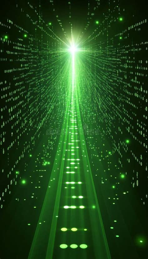 Green Digital Data Tunnel Futuristic Technology Background With Binary Code Stream And Bright