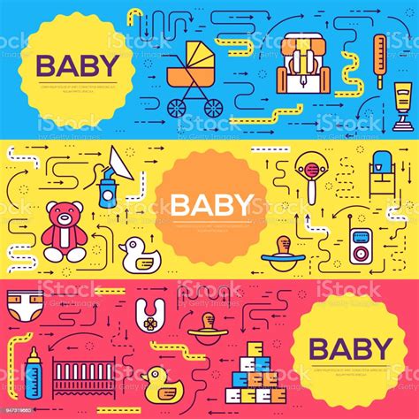 모유 수 유 주 벡터 브로셔 카드 얇은 라인 세트 Flyear 잡지 포스터 책 표지 배너의 아이 템플릿 레이아웃 요소 개요 삽화 현대 페이지 아이 0명에 대한 스톡 벡터