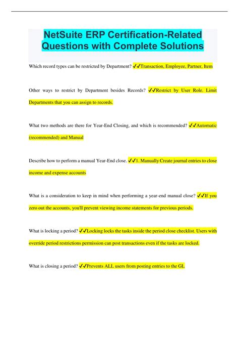 Netsuite Erp Certification Related Questions With Complete Solutions Netsuite Erp