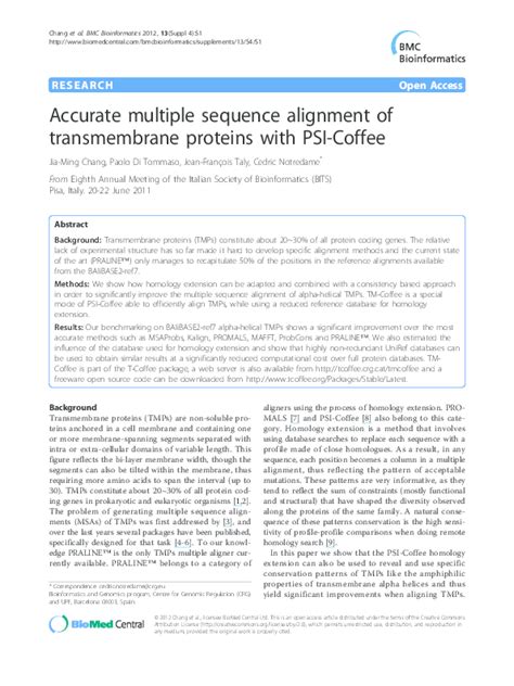 Pdf Accurate Multiple Sequence Alignment Of Transmembrane Proteins