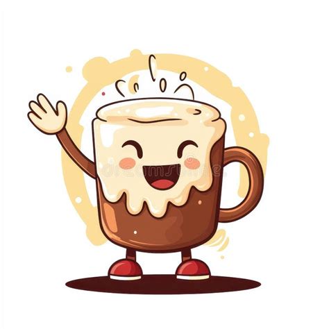 Happy Coffee Mug Cartoon Character Waving Hello Stock Illustration