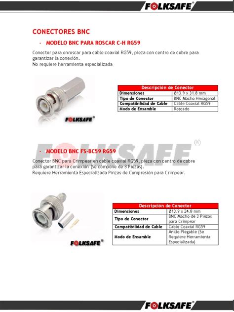 Conectores Bnc Modelo Bnc Para Roscar C H Rg59 Pdf Conector Eléctrico Electricidad