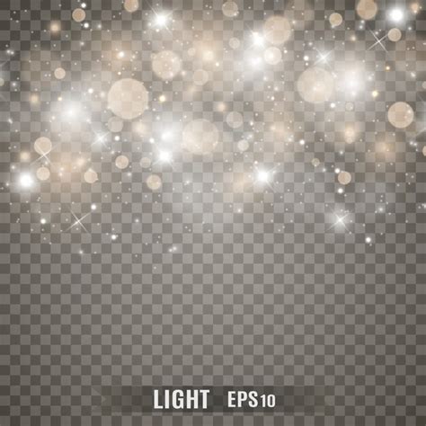 스파크와 황금 별은 특별한 조명 효과를냅니다 투명 배경에 반짝 반짝이는 마법 먼지 입자 프리미엄 벡터