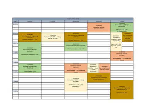 Class Schedule Horizontal New 1000 Am 1100 Am 120000pm 100 Pm 2