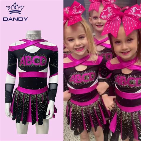 Custom Pink Cheerleading Shiny Uniforms Youth Girls Cheerleader Costume