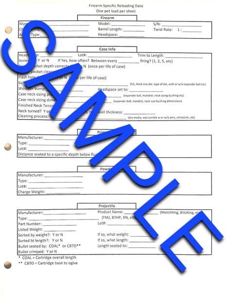 Reloading Data Sheet Pet Loads Printable Detailed Load Tracker Reload Advanced