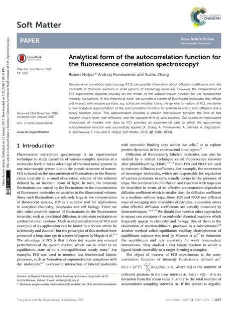Pdf Analytical Form Of The Autocorrelation Function For The Fluorescence Correlation Spectroscopy