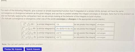 solved for each of the following integrals give a power or