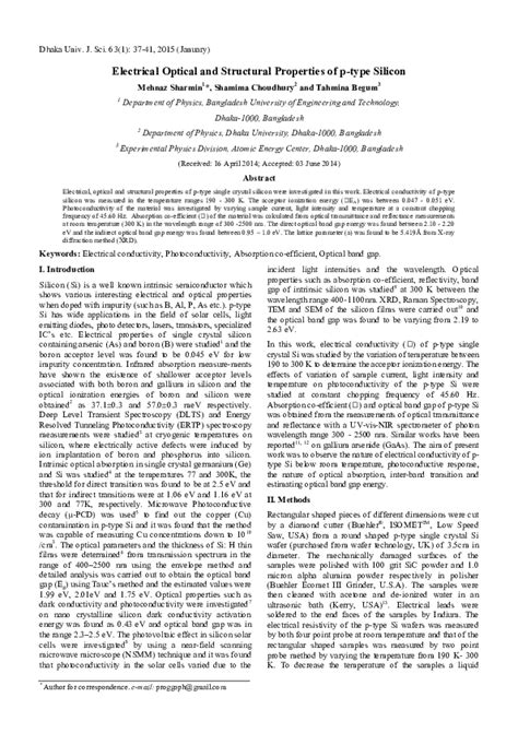 Pdf Electrical Optical And Structural Properties Of P Type Silicon