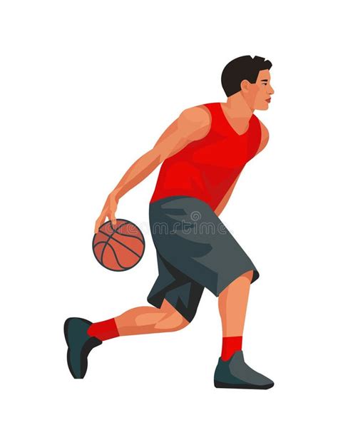 Jugador De Baloncesto De Asia Oriental En Una Camiseta Roja Parado En Perfil Preparándose Para