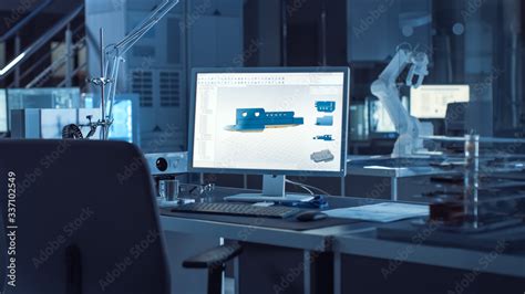 On The Desk Computer With Cad Software And Design Of 3d Industrial