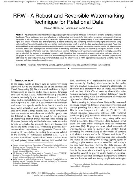 Pdf Rrw A Robust And Reversible Watermarking Technique For