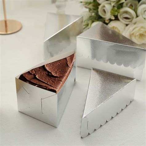 Paper Triangle Cake Slice Boxes 5x3 Silver Efavormart