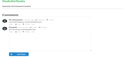 Semantic UI Comment Content GeeksforGeeks